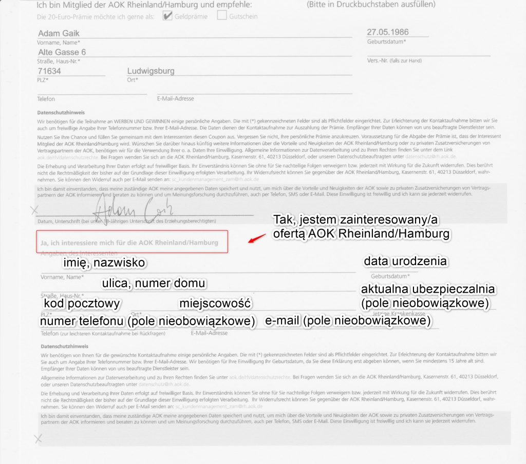 Formularz AOK tłumaczenie - Dojczland.info